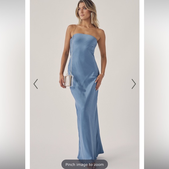 Showpo. | Dresses | Showpo Charlita Maxi Dressstrapless Cowl Back Satin Dress In Steel Blue Size ...
